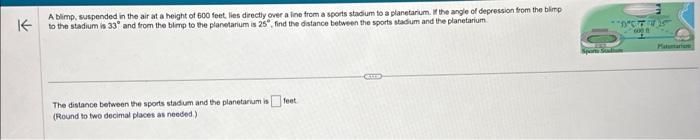 Solved A blimp, suspended in the air at a height of 600 | Chegg.com