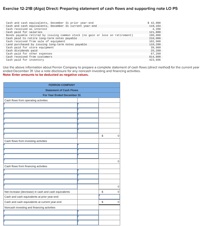 Solved Exercise 12-21B (Algo) ﻿Direct: Preparing statement | Chegg.com