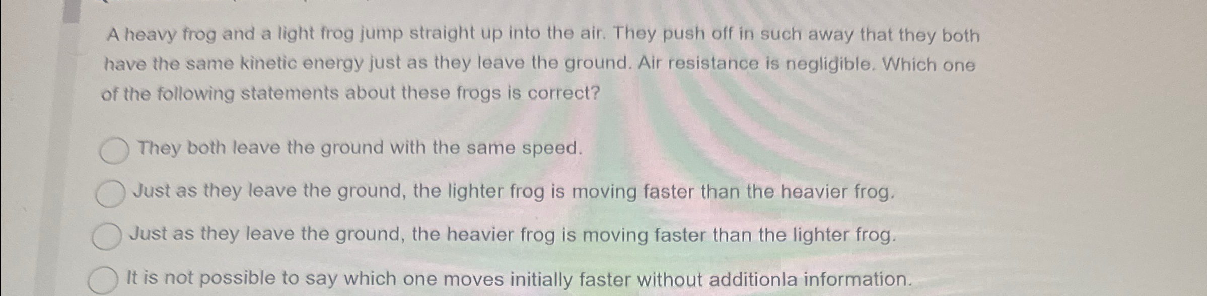 Solved A heavy frog and a light frog jump straight up into | Chegg.com