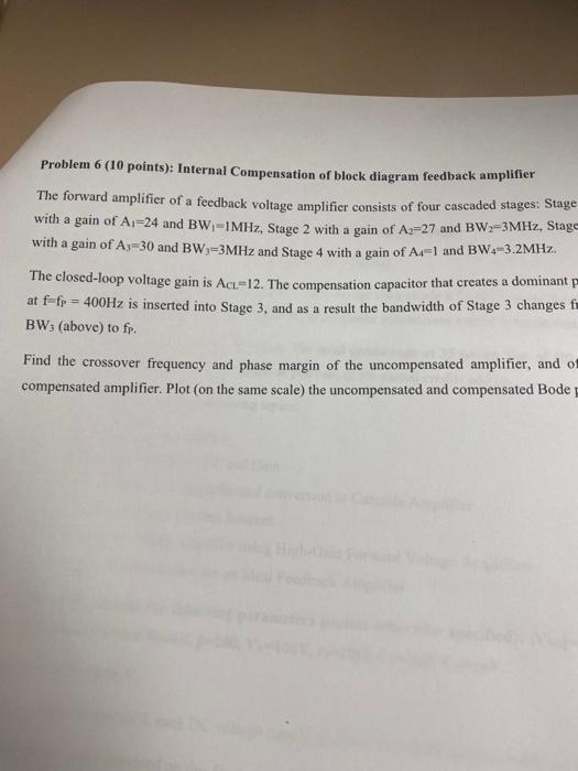Problem 6(10 points): Internal Compensation of block | Chegg.com