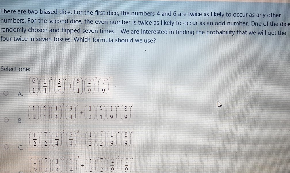 Solved There are two biased dice. For the first dice, the | Chegg.com