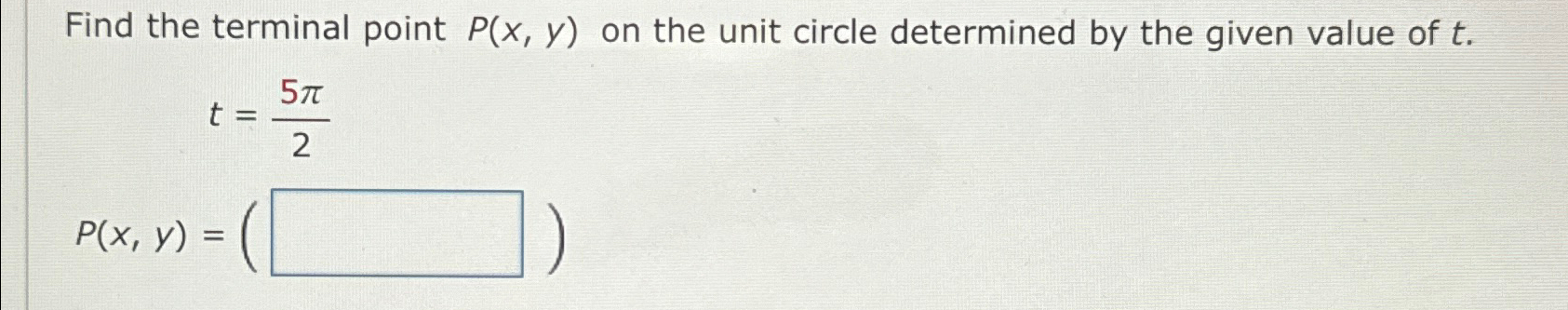 Solved Find the terminal point P(x,y) ﻿on the unit circle | Chegg.com