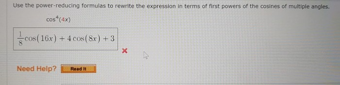 Solved Use the power-reducing formulas to rewrite the | Chegg.com