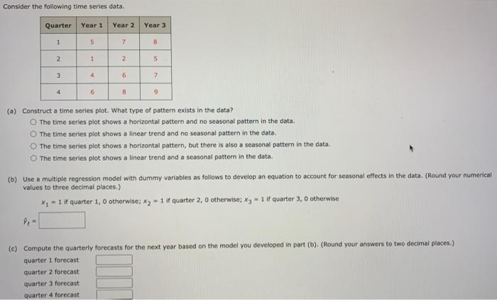 Solved Consider the following time series data. (a) | Chegg.com