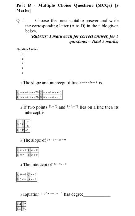 Solved Part B - Multiple Choice Questions (MCQ) 15 Marks) Q. | Chegg.com