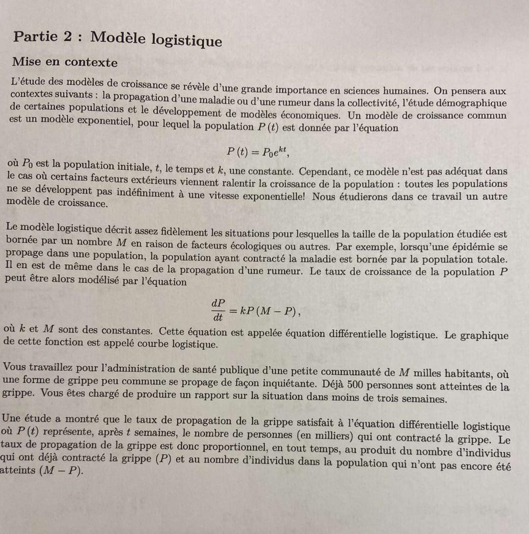 Partie 2: Modèle logistique Mise en contexte L'étude | Chegg.com