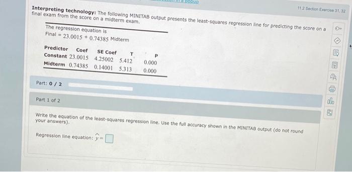 Solved LRORUD Interpreting technology: The following MINITAB | Chegg.com
