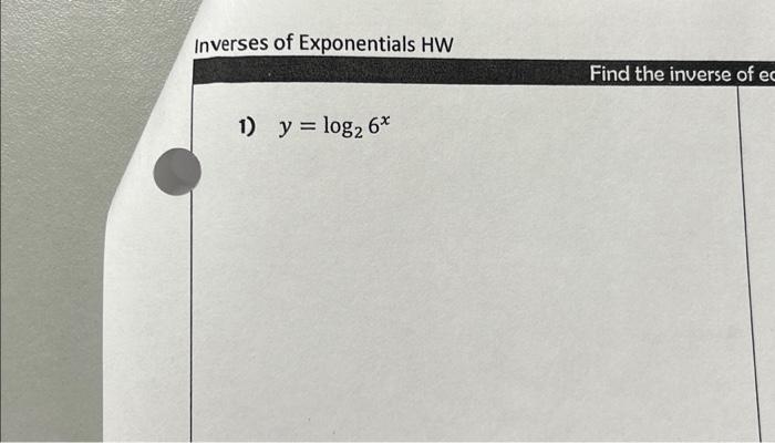 Solved Inverses of Exponentials HW 1) y = log₂ 6* Find the | Chegg.com