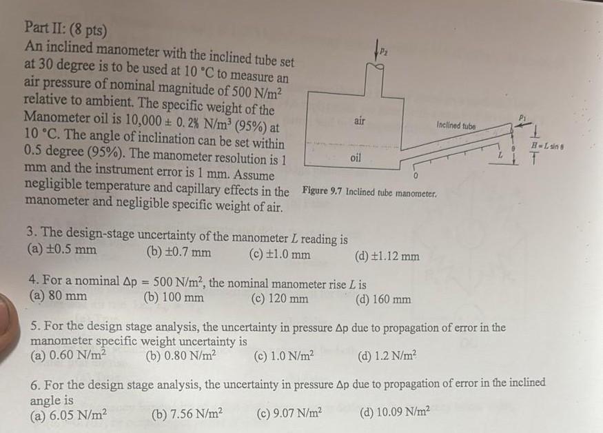 Solved Part II: (8 pts) An inclined manometer with the | Chegg.com