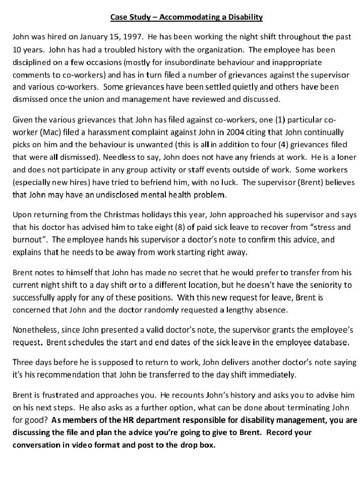 Solved Case Study - Accommodating a Disability John was | Chegg.com