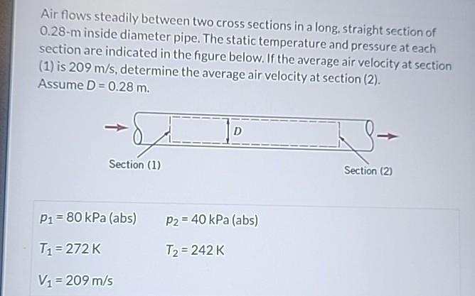 Solved Air flows steadily between two cross sections in a | Chegg.com