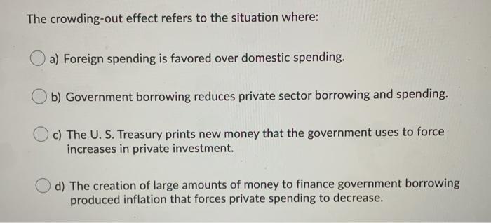 Solved The crowding-out effect refers to the situation | Chegg.com