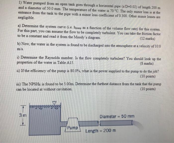 Solved 1) Water pumped from an open tank goes through a | Chegg.com