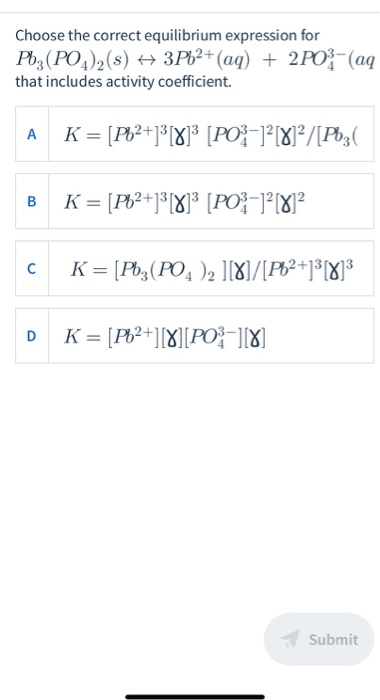 Solved Choose the correct equilibrium expression for | Chegg.com