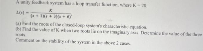 Solved A unity feedback system has a loop transfer function, | Chegg.com