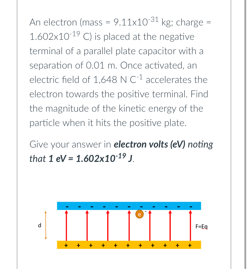 Solved An electron (mass =9.11×10-31kg; charge | Chegg.com
