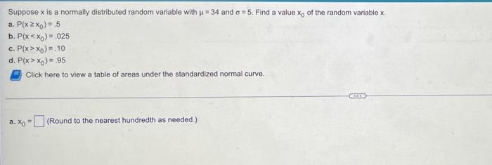 Solved Suppose x is a normally distributed random variable | Chegg.com