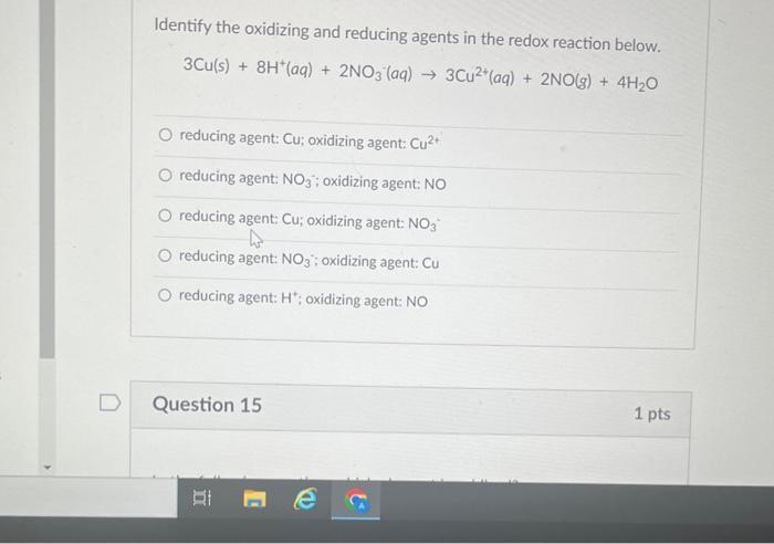 Solved Identify the oxidizing and reducing agents in the | Chegg.com
