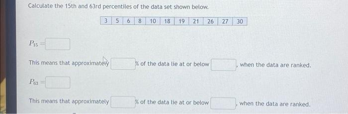 Solved Calculate the 15 th and 63rd percentiles of the data | Chegg.com