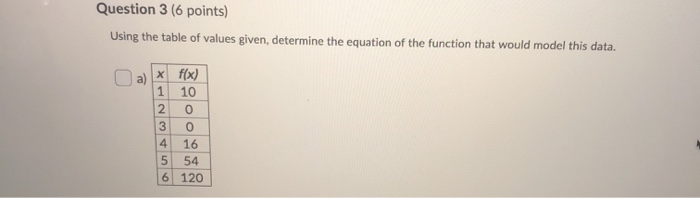 Solved Question 3 (6 points) Using the table of values | Chegg.com