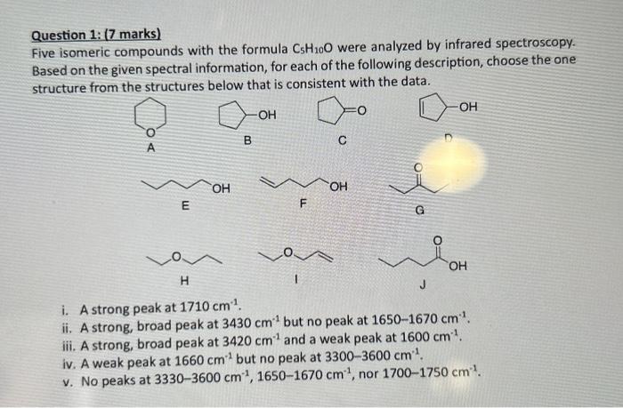 Solved Question 1: (7 marks) Five isomeric compounds with | Chegg.com