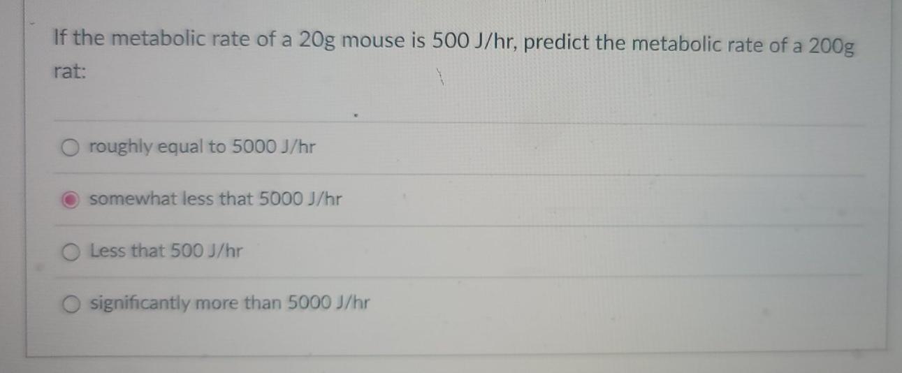 Solved If the metabolic rate of a 20g mouse is 500 J/hr, | Chegg.com