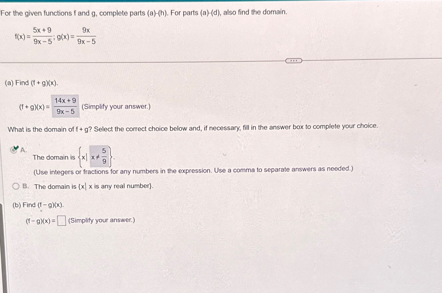 Solved For The Given Functions F ﻿and G ﻿complete Parts