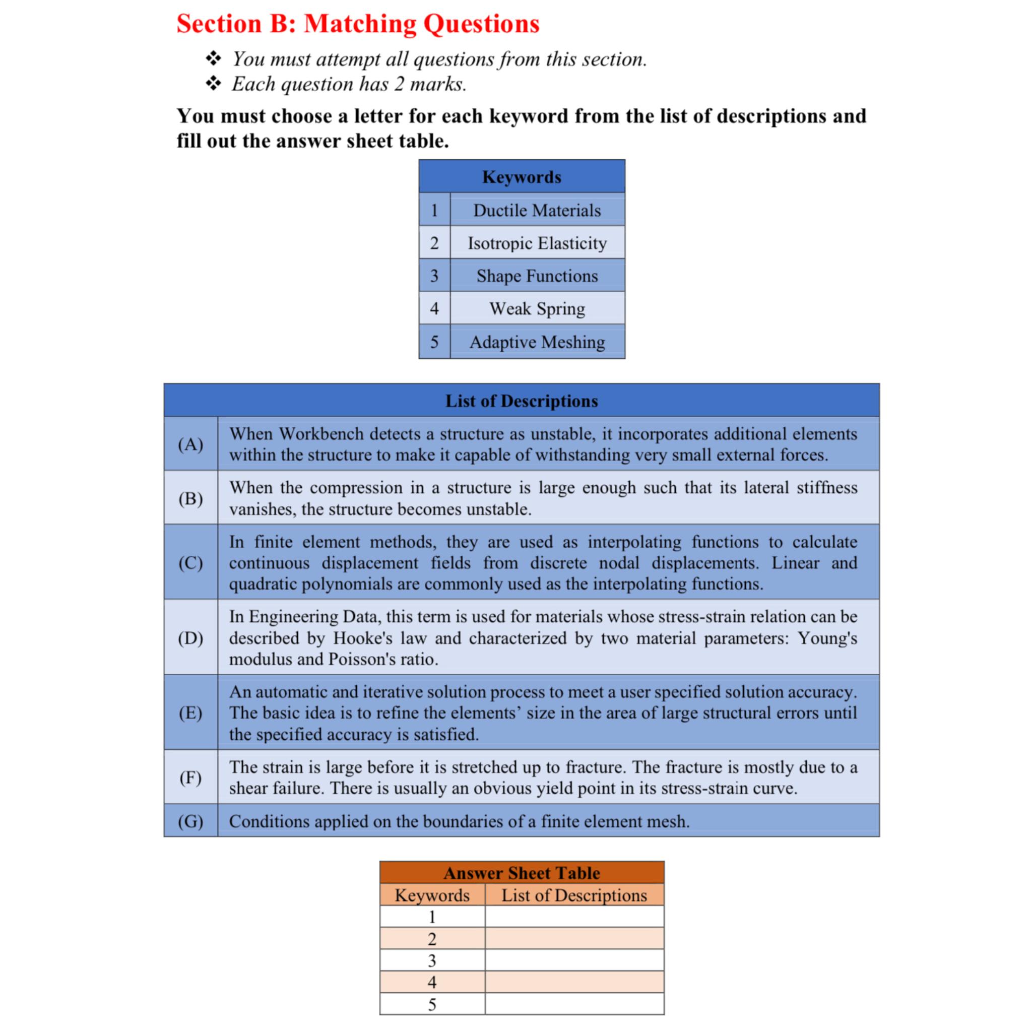 Solved Section B: Matching QuestionsYou must attempt all | Chegg.com