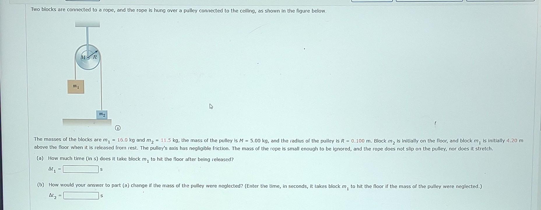 Solved (a) How much time (in s) does it take block m1 to hit | Chegg.com