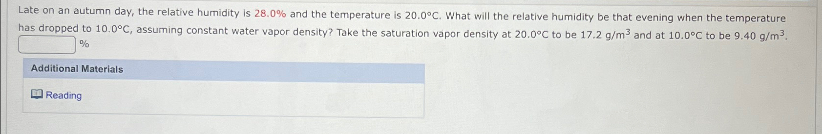 Solved Late on an autumn day, the relative humidity is 28.0% | Chegg.com