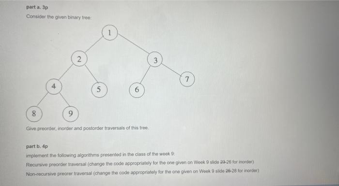 Solved part a. 3p Consider the given binary tree: Give | Chegg.com