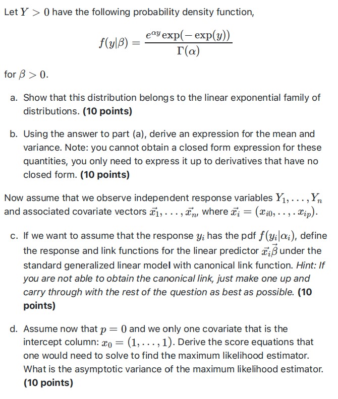 Solved Let Y>0 ﻿have the following probability density | Chegg.com