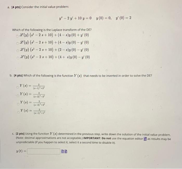 Solved a. [4 pts] Consider the initial value problem: | Chegg.com