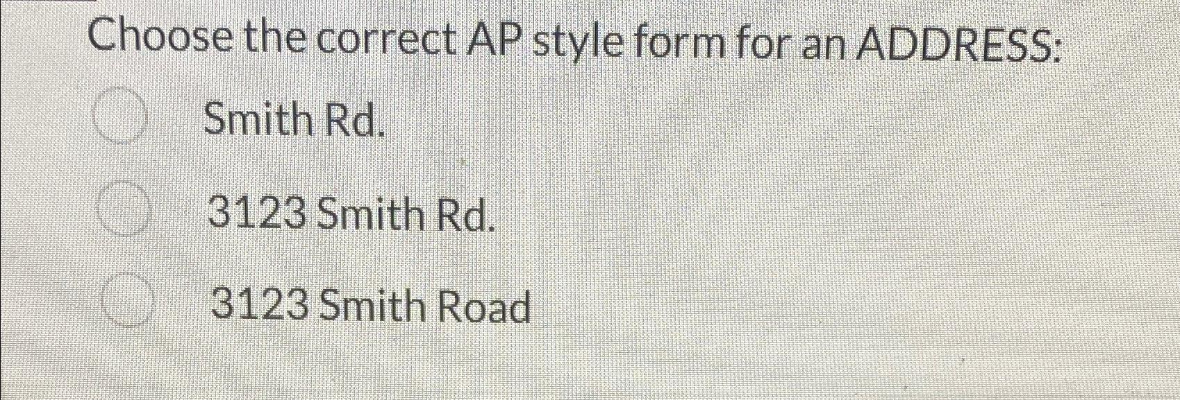 Solved Choose the correct AP style form for an ADDRESS:Smith | Chegg.com