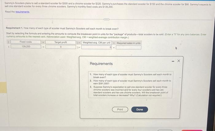 Solved Sammy's Scooters plans to sell a standard scooter for | Chegg.com