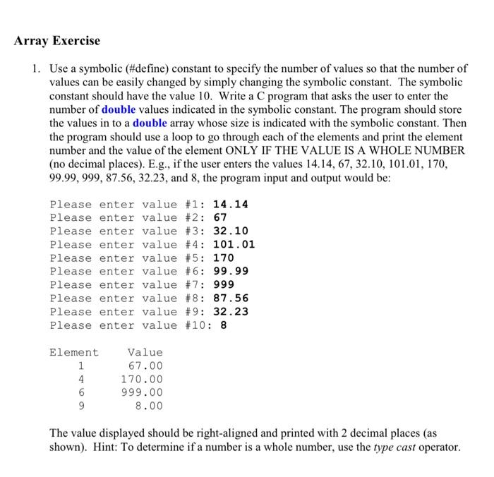 Solved ray Exercise 1. Use a symbolic (#define) constant to | Chegg.com