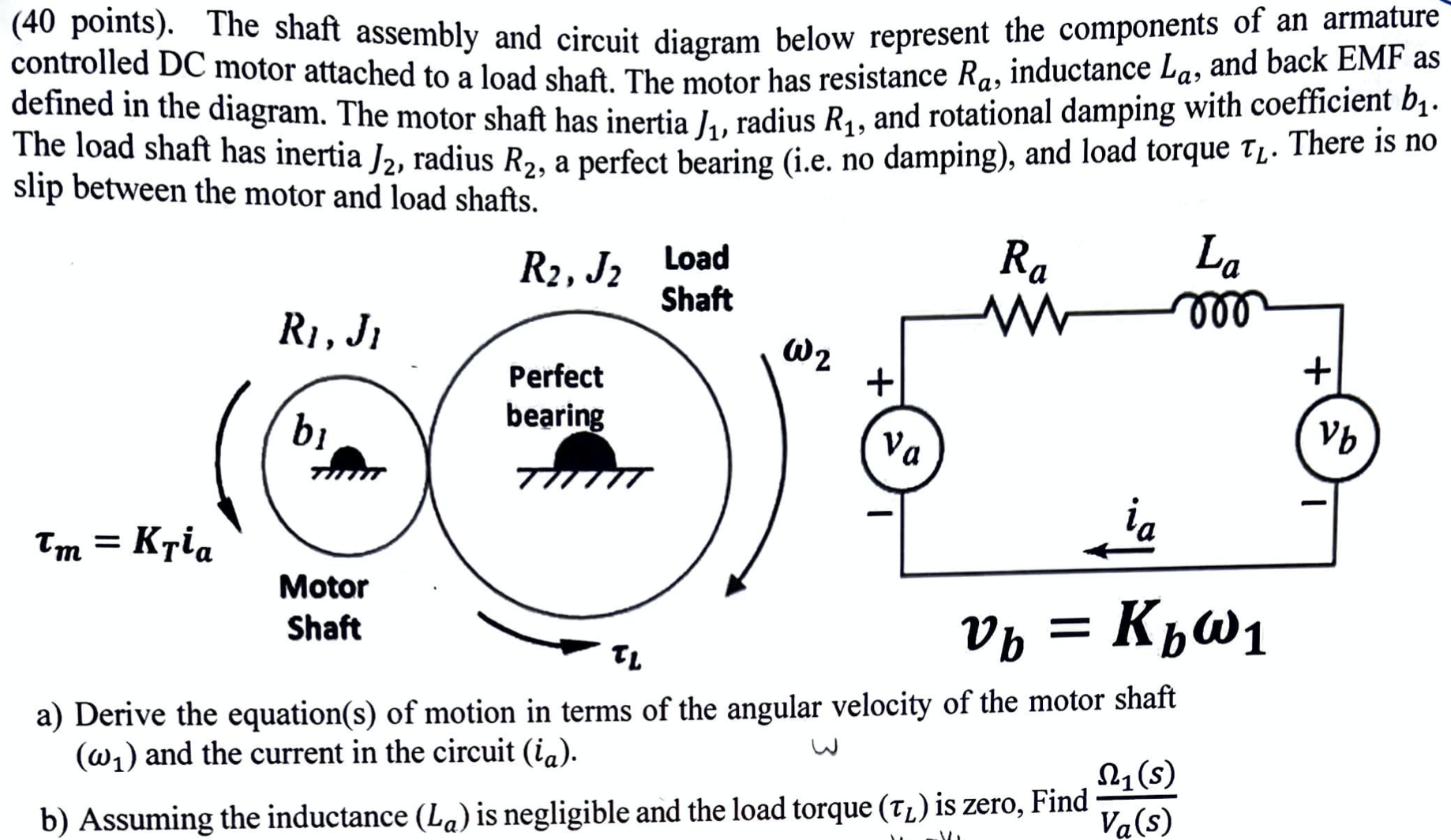 [Solved]: (40 points). The shaft assembly and circuit diagra