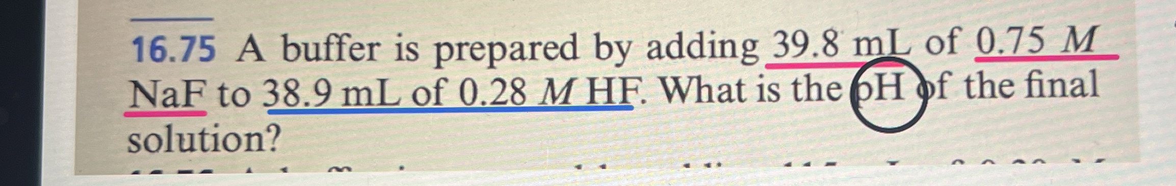 Solved 16.75 ﻿A buffer is prepared by adding 39.8 ﻿mL of | Chegg.com