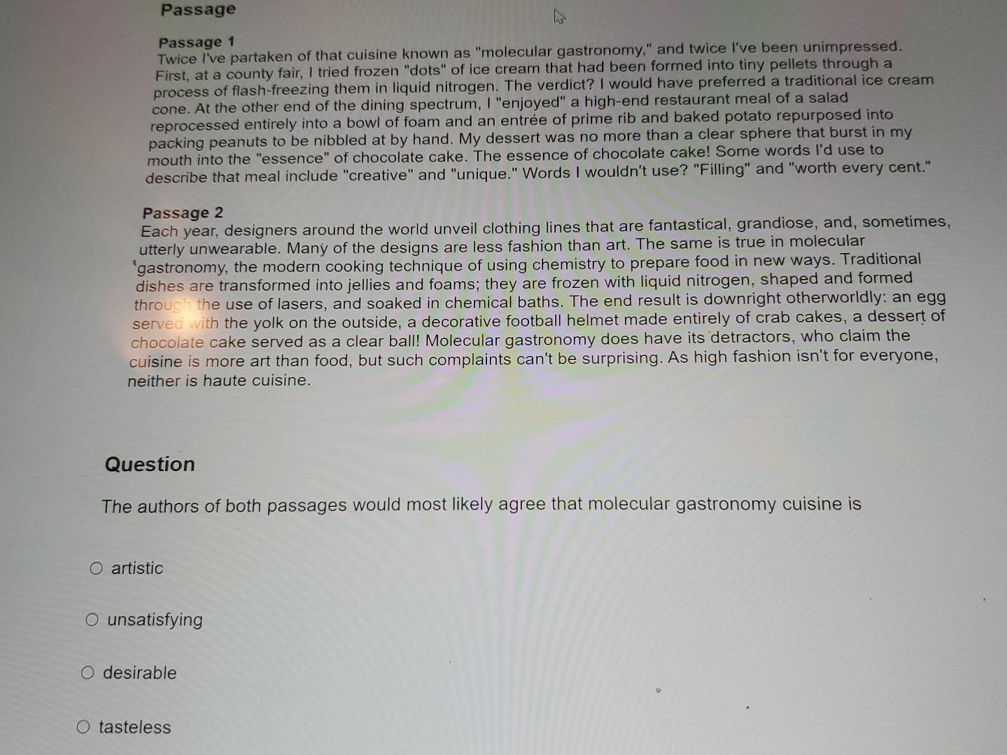 Passage Passage 1 Twice I've partaken of that cuisine | Chegg.com