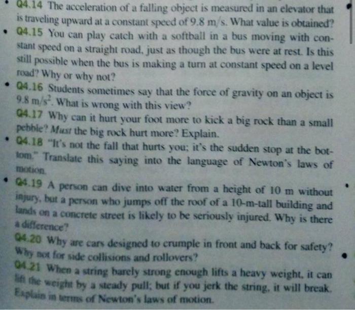 Solved Q4.14 The acceleration of a falling object is | Chegg.com