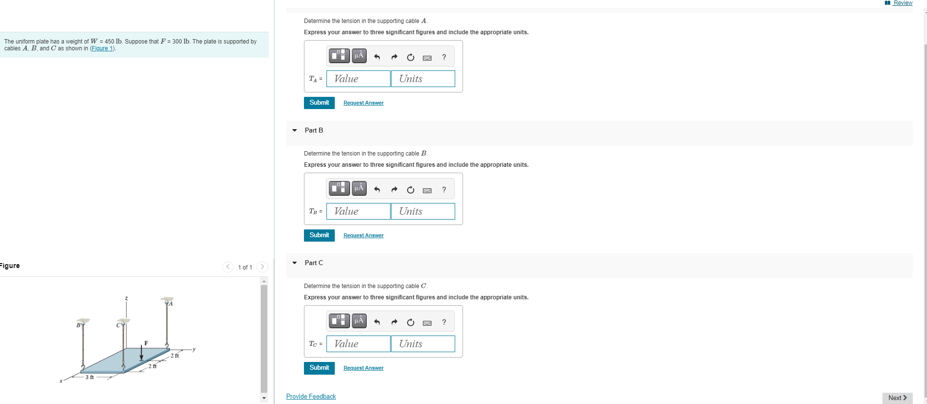 Solved Determine the tension in the supporting cable AThe | Chegg.com
