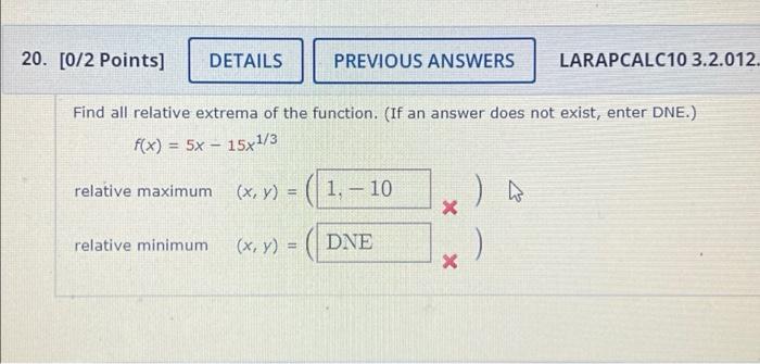 Solved 20. [0/2 Points] DETAILS relative maximum relative | Chegg.com