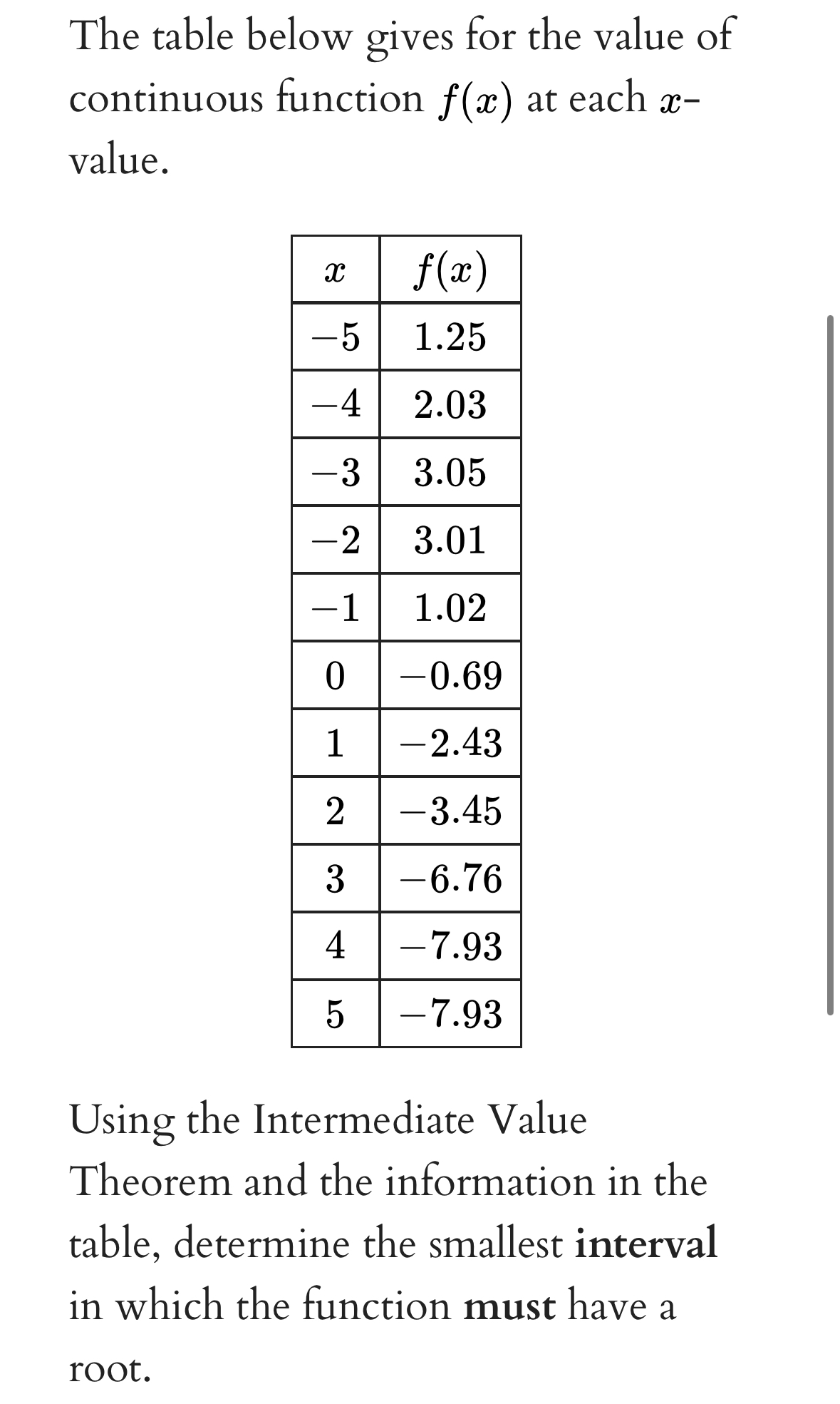 Solved The table below gives for the value of continuous | Chegg.com