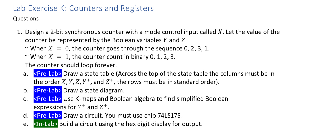 Lab Exercise K: Counters and RegistersQuestionsDesign | Chegg.com