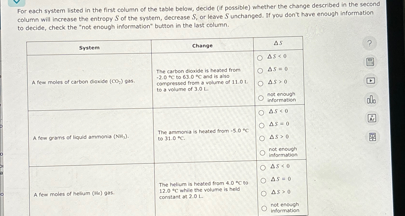 Solved For each system listed in the first column of the | Chegg.com