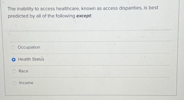 Solved The inability to access healthcare, known as access | Chegg.com
