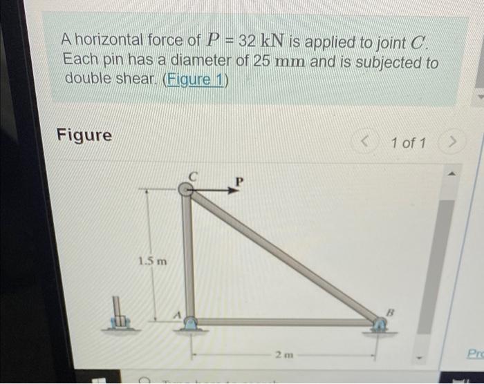 Solved A horizontal force of P = 32 kN is applied to joint C | Chegg.com
