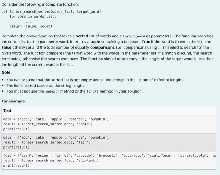 Solved Consider the following incomplete function: def | Chegg.com