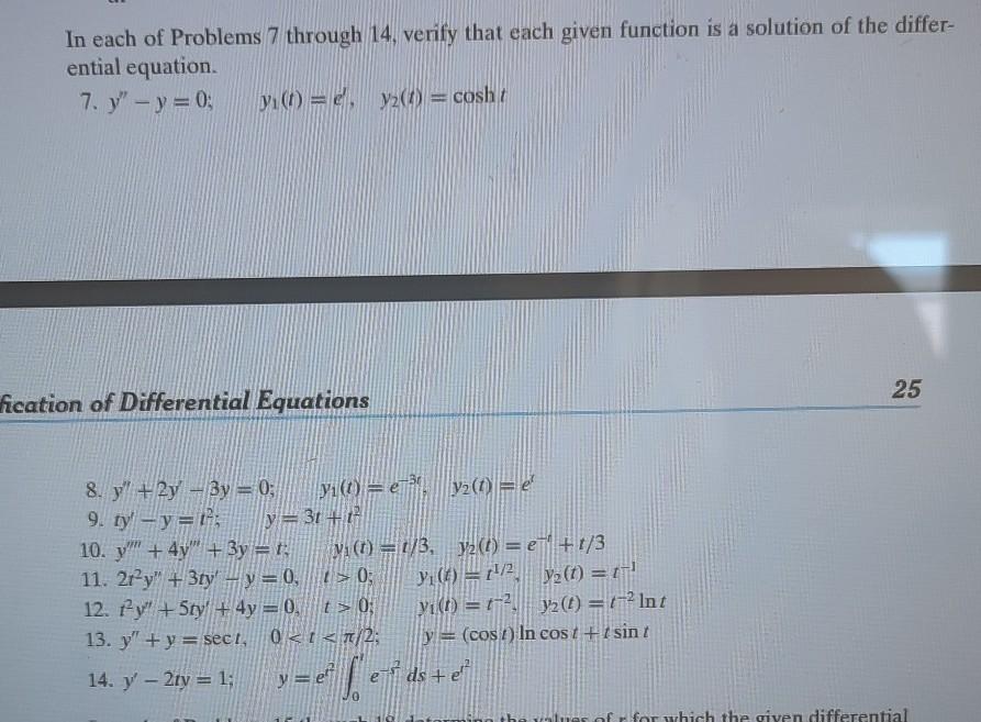 Solved In each of Problems 7 through 14 , verify that each | Chegg.com