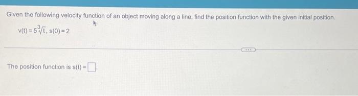 Solved Given the following velocity function of an object | Chegg.com